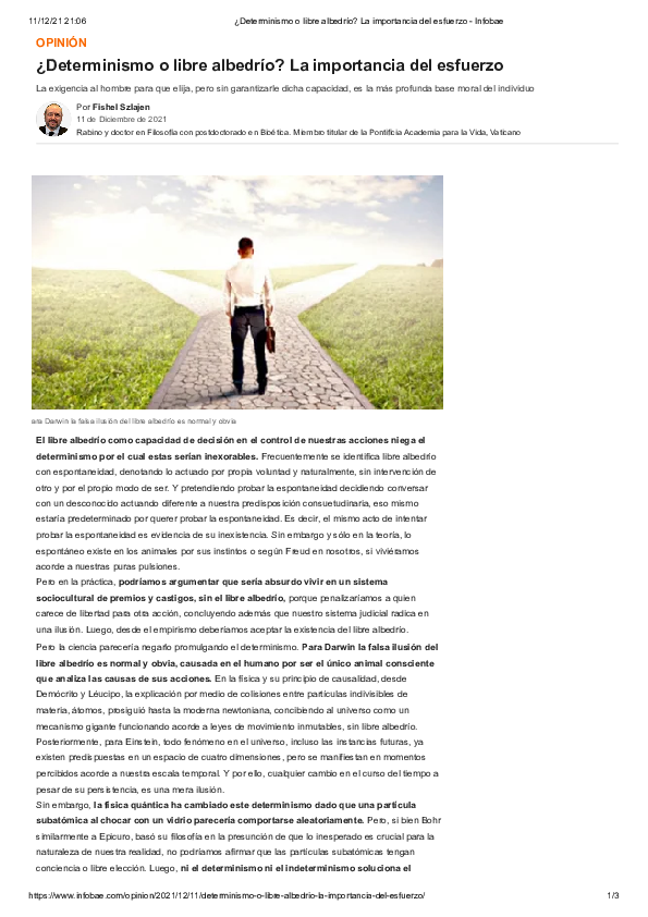 (PDF) ¿Determinismo o Libre Albedrio? La Importancia del Esfuerzo.