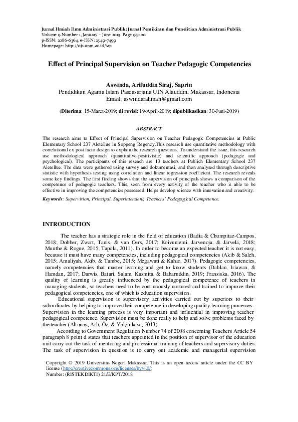 (PDF) Effect of Principal Supervision on Teacher Pedagogic Competencies
