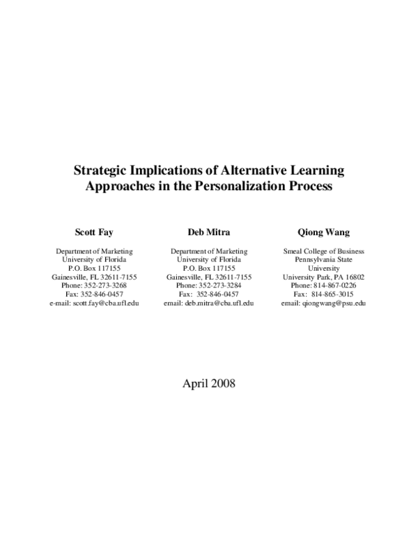 (PDF) Strategic Implications of Alternative Learning Approaches in the ...
