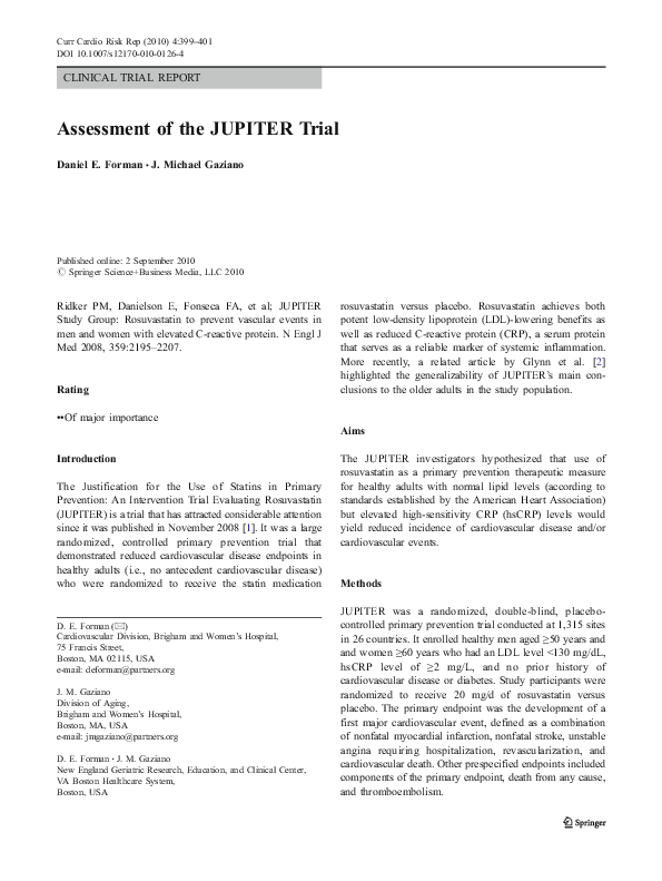 (PDF) Assessment of the JUPITER Trial