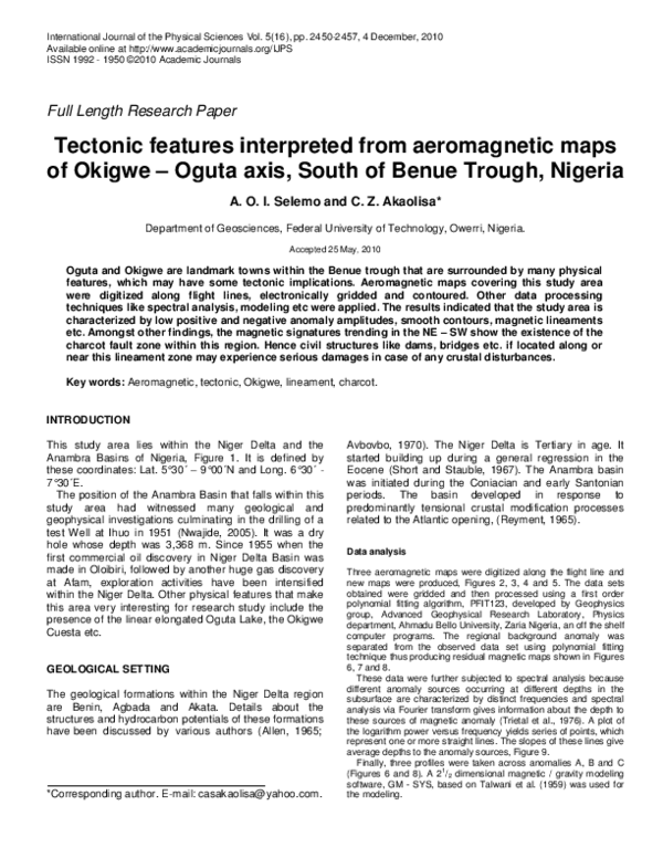 (PDF) Tectonic features interpreted from aeromagnetic maps of Okigwe ...