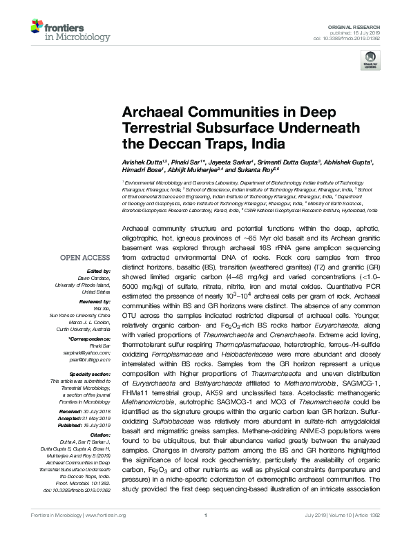 (PDF) Archaeal Communities in Deep Terrestrial Subsurface Underneath ...