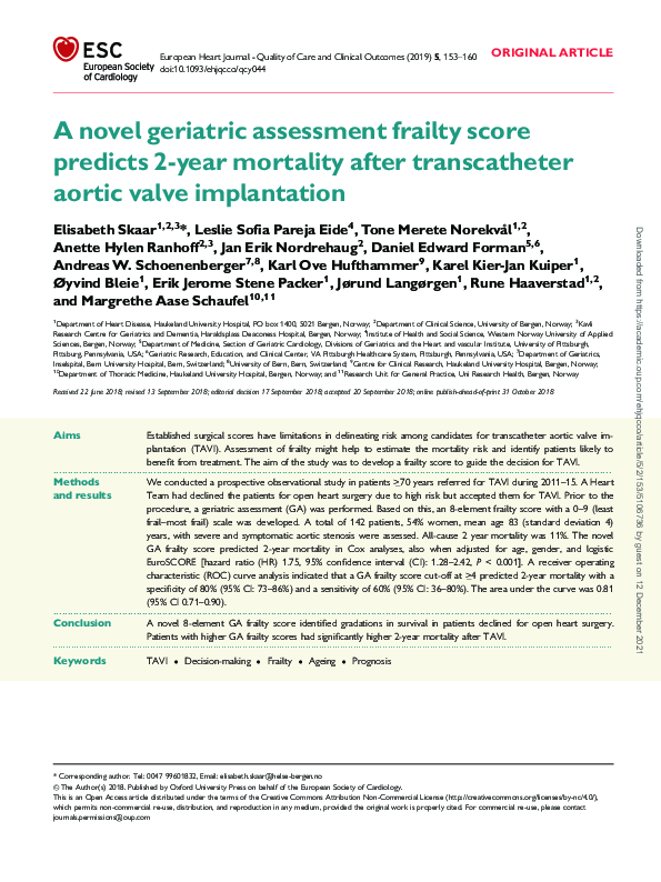 (PDF) A novel geriatric assessment frailty score predicts 2-year ...