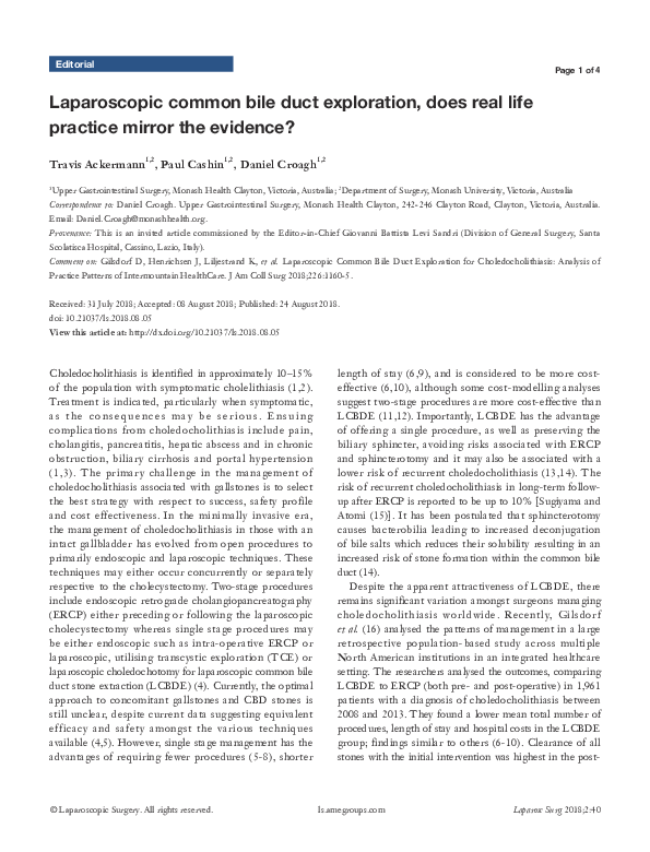 (PDF) Laparoscopic common bile duct exploration, does real life ...