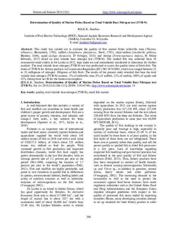 (PDF) Determination of Quality of Marine Fishes Based on Total Volatile ...