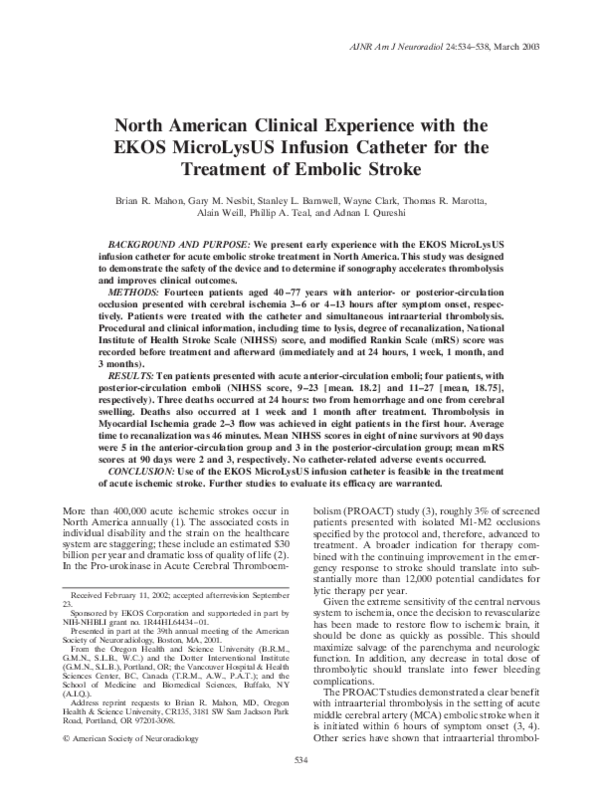 (PDF) North American Clinical Experience With the EKOS MicroLysUS ...