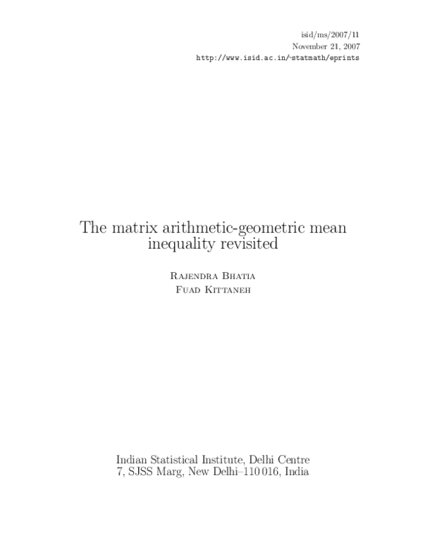 (PDF) The matrix arithmetic–geometric mean inequality revisited