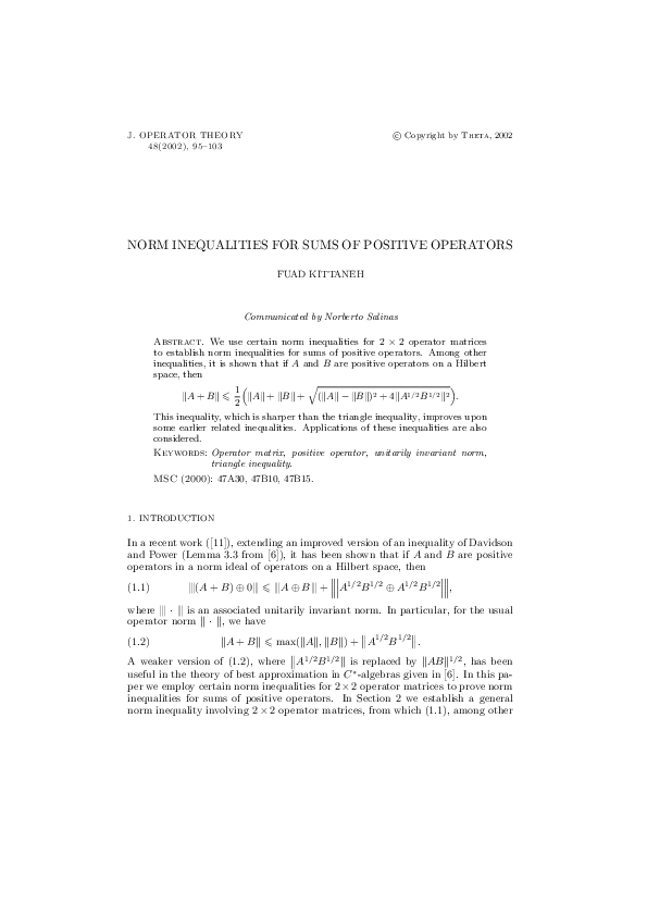 (PDF) Norm inequalities for positive operators