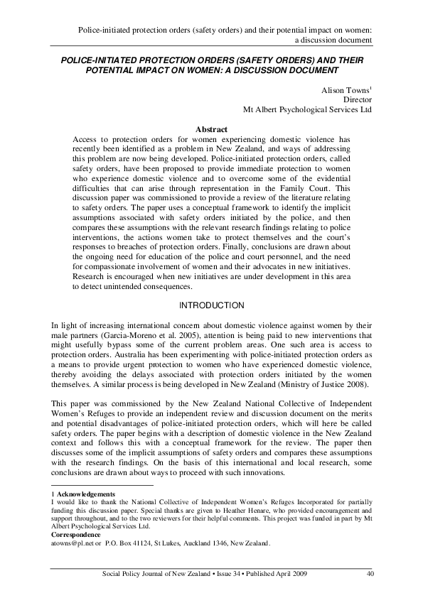 (PDF) Police-Initiated Protection Orders (Safety Orders) and Their ...