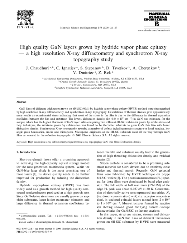 (PDF) High quality GaN layers grown by hydride vapor phase epitaxy — a high resolution X-ray ...