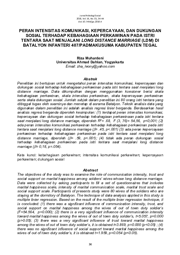 (PDF) Peran intensitas komunikasi, kepercayaan, dan dukungan sosial terhadap kebahagiaan ...
