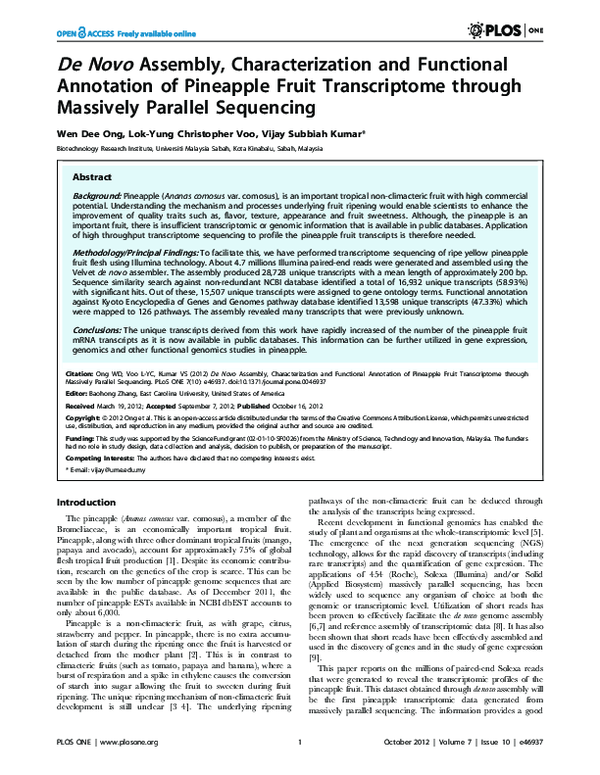 (PDF) De Novo Assembly, Characterization and Functional Annotation of Pineapple Fruit ...