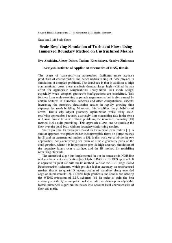 Pdf Bluff Body Flows Scale Resolving Simulation Of Turbulent Flows