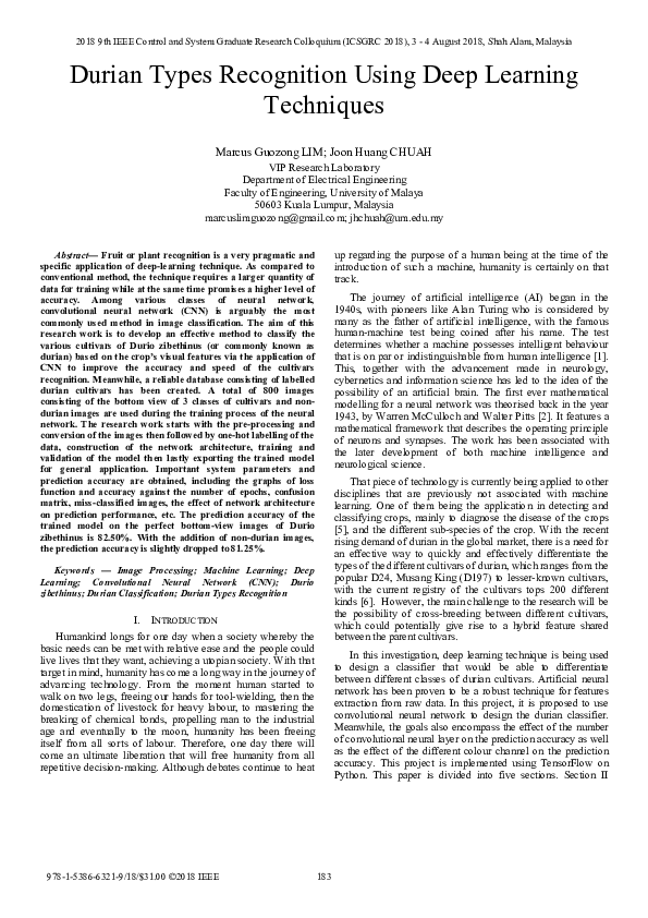 (PDF) Durian Types Recognition Using Deep Learning Techniques