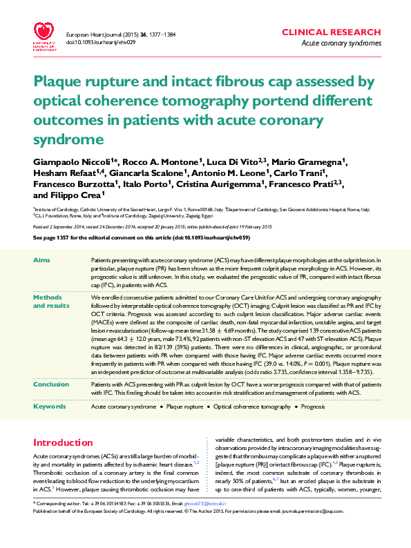(PDF) Plaque rupture and intact fibrous cap assessed by optical ...