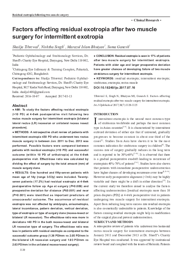 (PDF) Factors affecting residual exotropia after two muscle surgery for ...