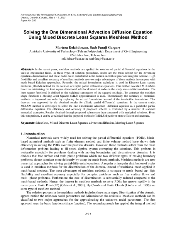 (PDF) Solving the One Dimensional Advection Diffusion Equation Using Mixed Discrete Least ...