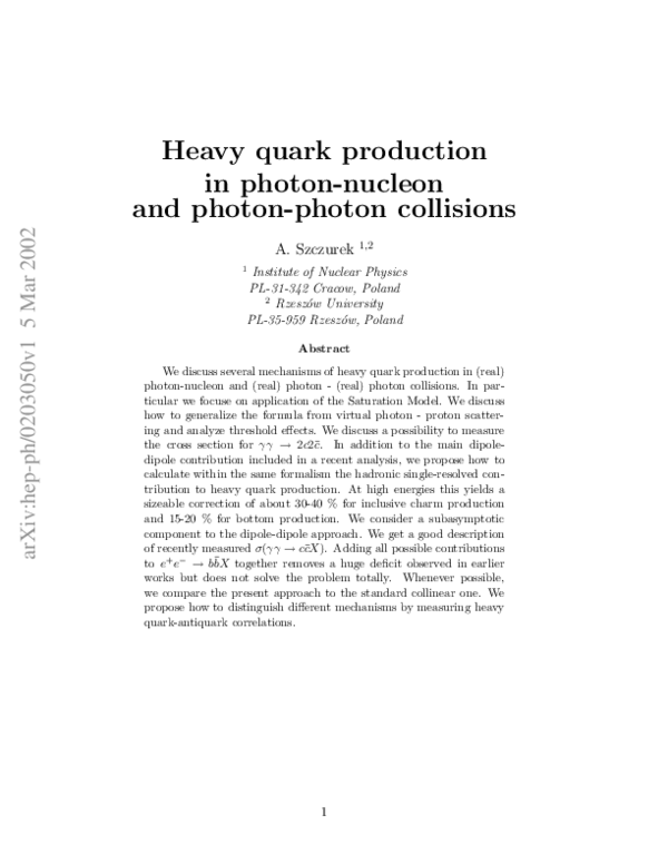 (PDF) Heavy quark production in photon-nucleon and photon-photon collisions