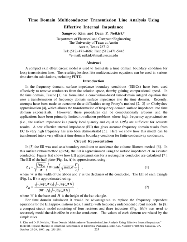 (PDF) Time domain multiconductor transmission line analysis using effective internal impedance