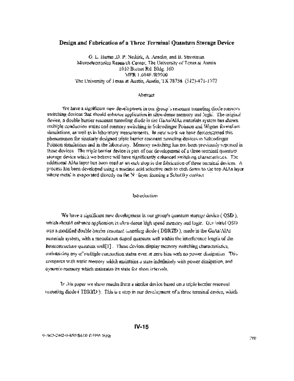 (PDF) Design and fabrication of a three terminal quantum storage device