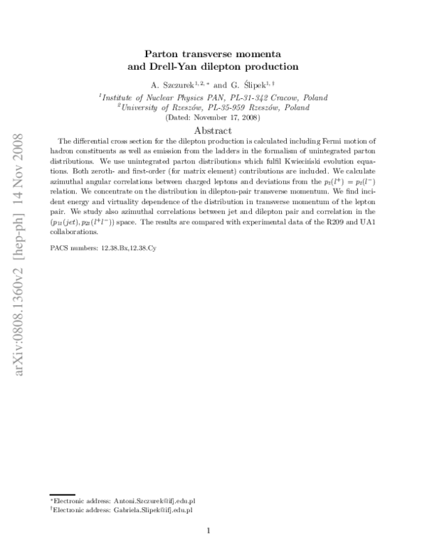 (PDF) Parton transverse momenta and Drell-Yan dilepton production