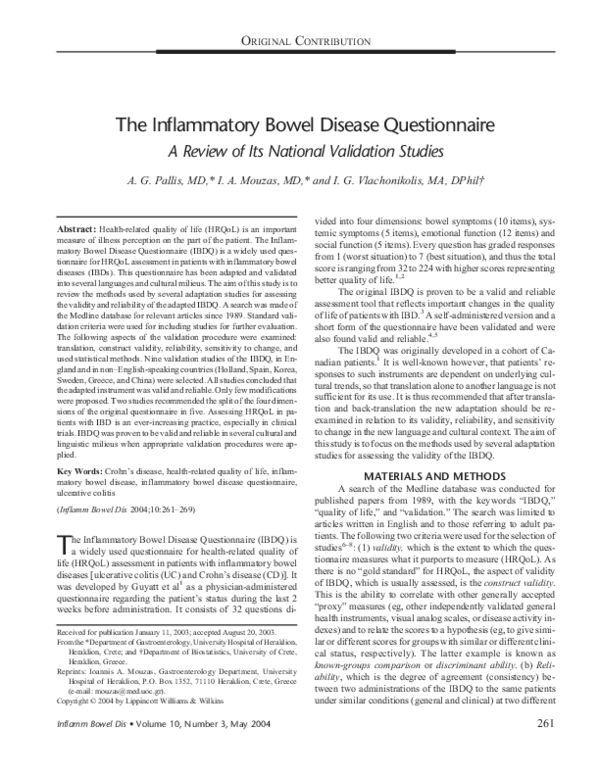 (PDF) The Inflammatory Bowel Disease Questionnaire