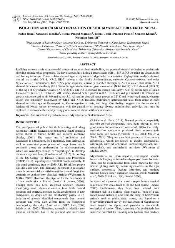 (PDF) Isolation and Characterization of Soil Myxobacteria from Nepal