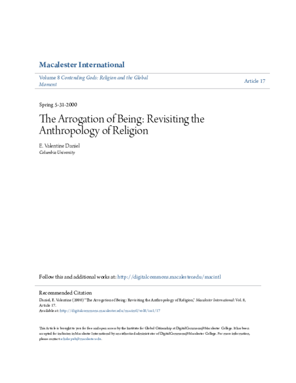 (PDF) The Arrogation of Being: Revisiting the Anthropology of Religion