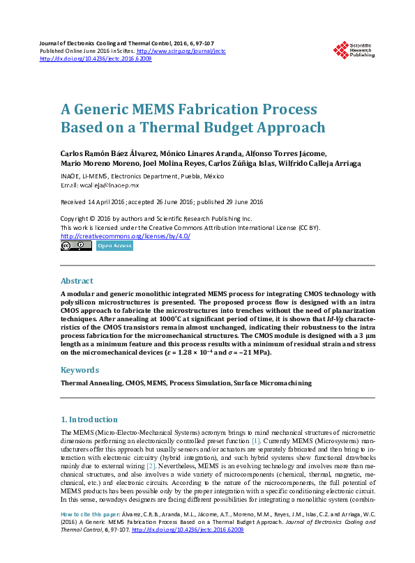 (PDF) A Generic MEMS Fabrication Process Based on a Thermal Budget Approach