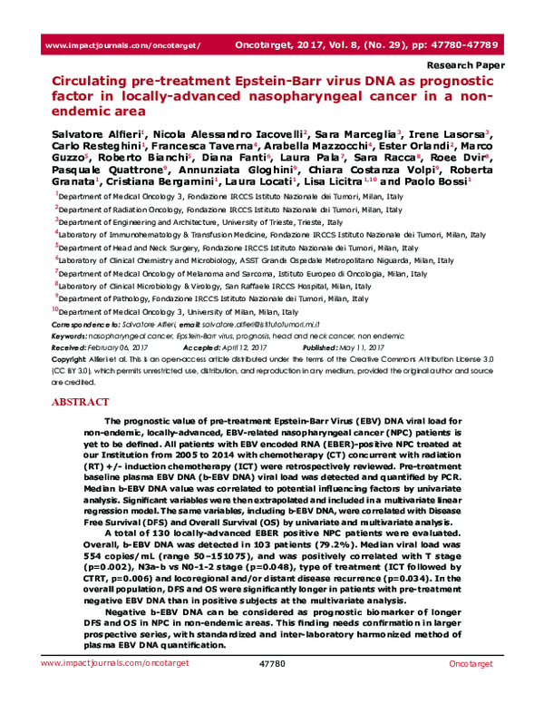 (PDF) EBV DNA as Prognostic Biomarker in NPC