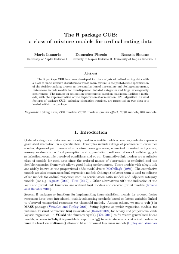 (PDF) The R package CUB: a mixture model for ordinal data