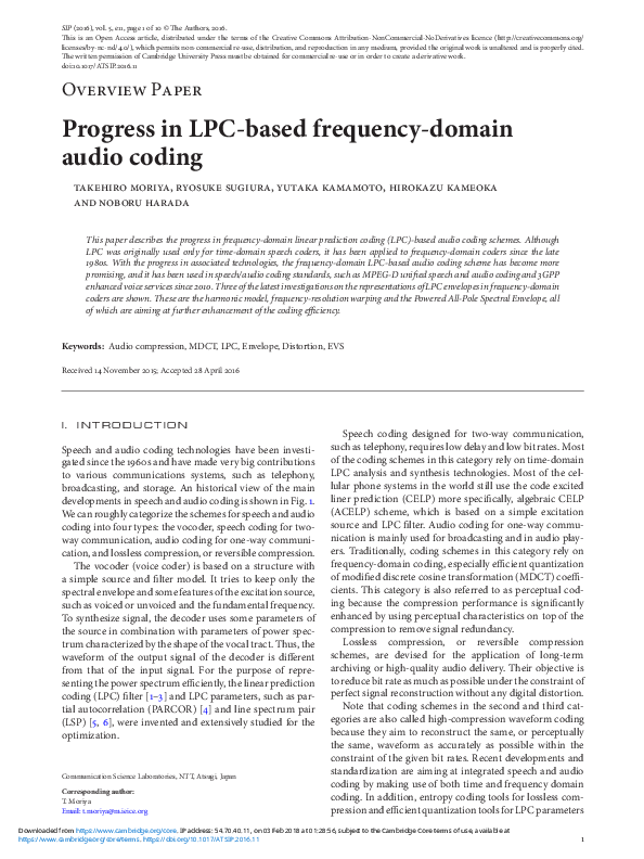 Pdf Progress In Lpc Based Frequency Domain Audio Coding 7219