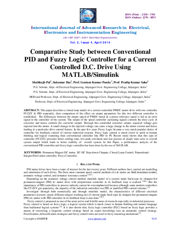 (PDF) Comparative Study between Conventional PID and Fuzzy Logic Controller for a Current ...