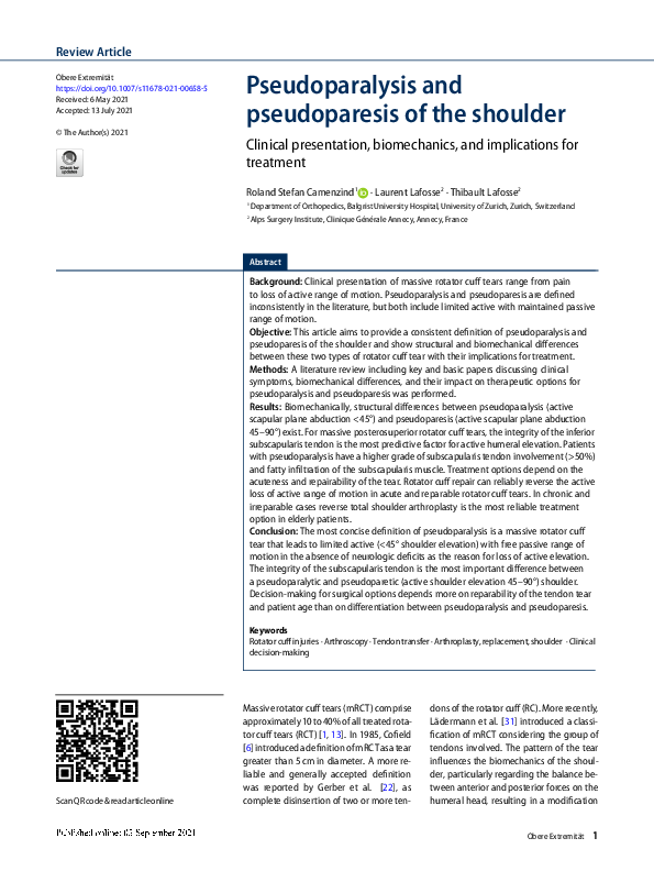 (PDF) Pseudoparalysis and pseudoparesis of the shoulder