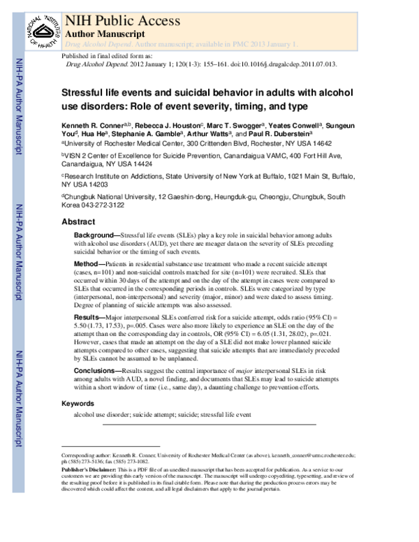 (PDF) Stressful life events and suicidal behavior in adults with ...