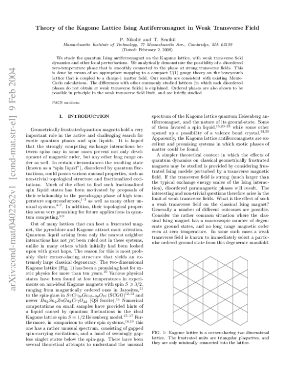 (PDF) Theory of the kagome lattice Ising antiferromagnet in weak ...