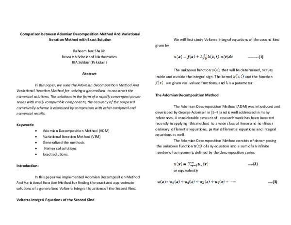 Pdf Adomian Decomposition Method And Variational Iteration Method Raheem Bux