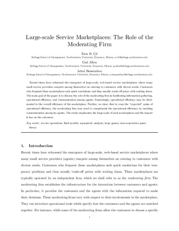 (PDF) Large-Scale Service Marketplaces: The Role of the Moderating Firm