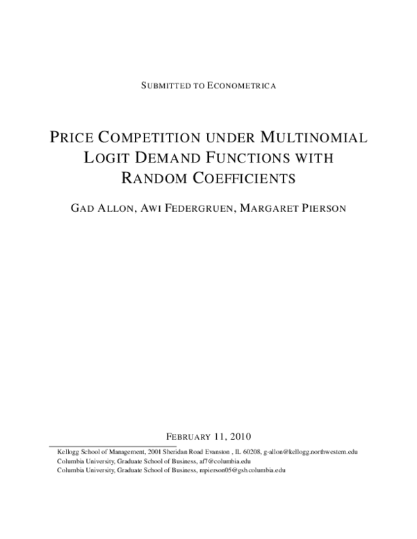 (PDF) Price competition under multinomial logit demand functions with ...
