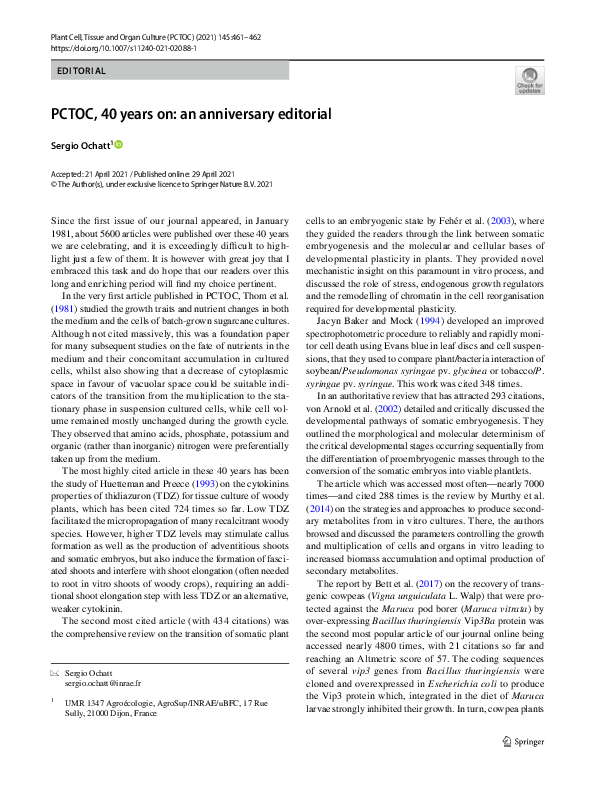 (PDF) PCTOC, 40 years on: an anniversary editorial | Sergio Ochatt ...