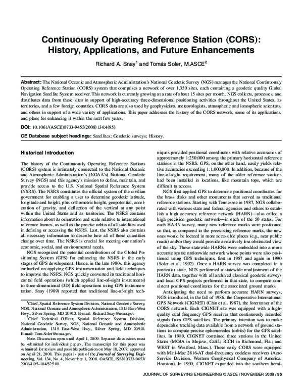 (PDF) Continuously Operating Reference Station (CORS): history ...