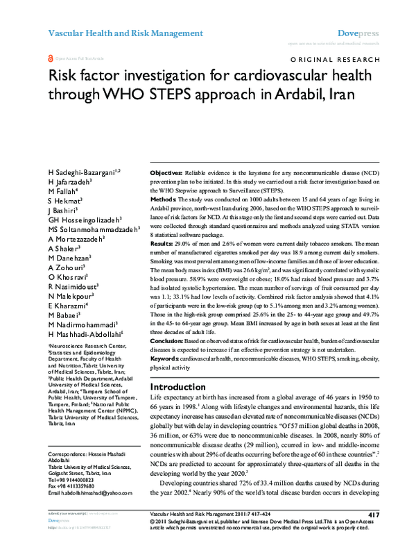 (PDF) Risk factor investigation for cardiovascular health through WHO ...