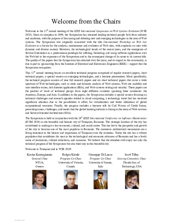 (PDF) Welcome from the Chairs