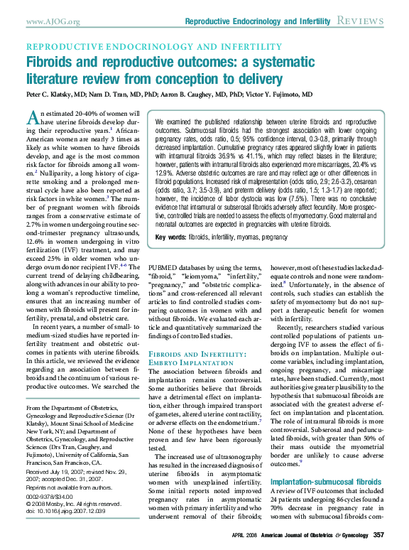 (PDF) Fibroids and reproductive outcomes: a systematic literature ...