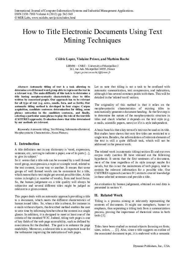 (PDF) How to title electronic documents using text mining techniques