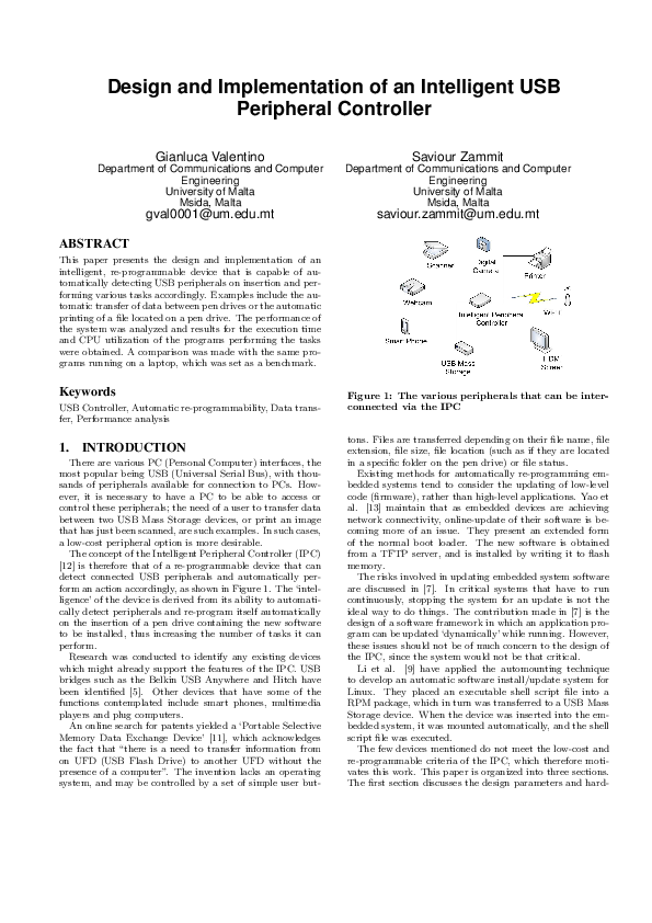 (PDF) Design and implementation of an intelligent USB peripheral controller