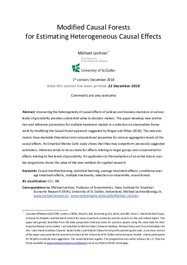 (PDF) Modified Causal Forests for Estimating Heterogeneous Causal Effects