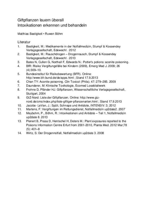 (PDF) Giftpflanzen lauern überall – Intoxikationen erkennen und behandeln