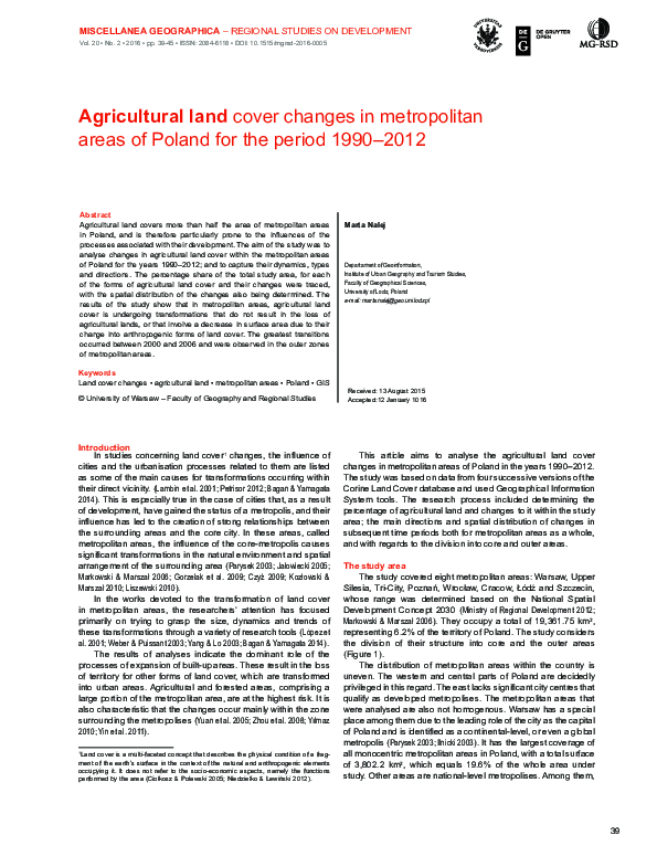 (PDF) Agricultural land cover changes in metropolitan areas of Poland ...