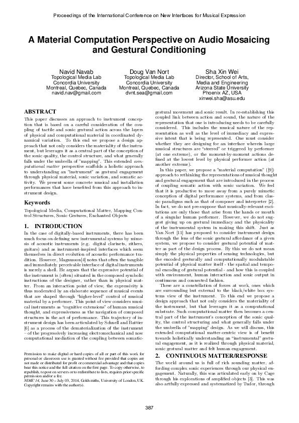 (PDF) A Material Computation Perspective on Audio Mosaicing and ...
